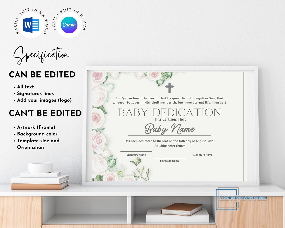 Editable Baby Dedication Template. Baptism. Printable Certificate ...