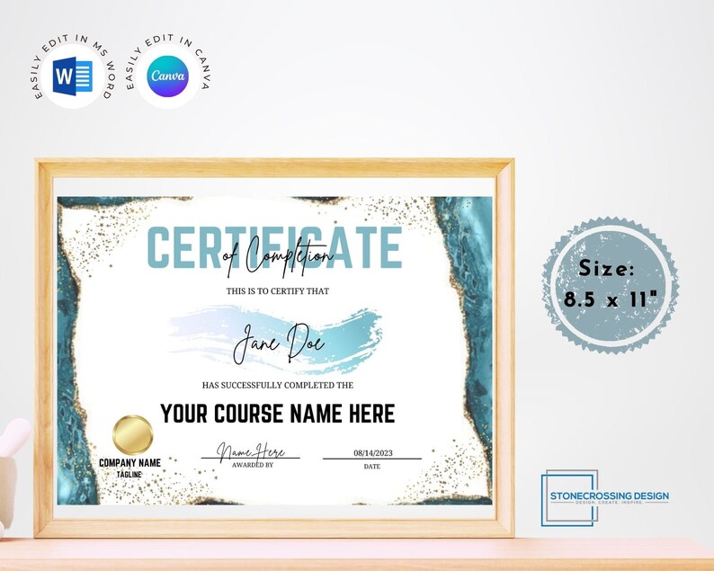Editable Certificate of Completion Template. Award Template. - Etsy
