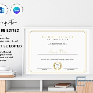 Editable Certificate of Completion Template. Award Template. Printable ...
