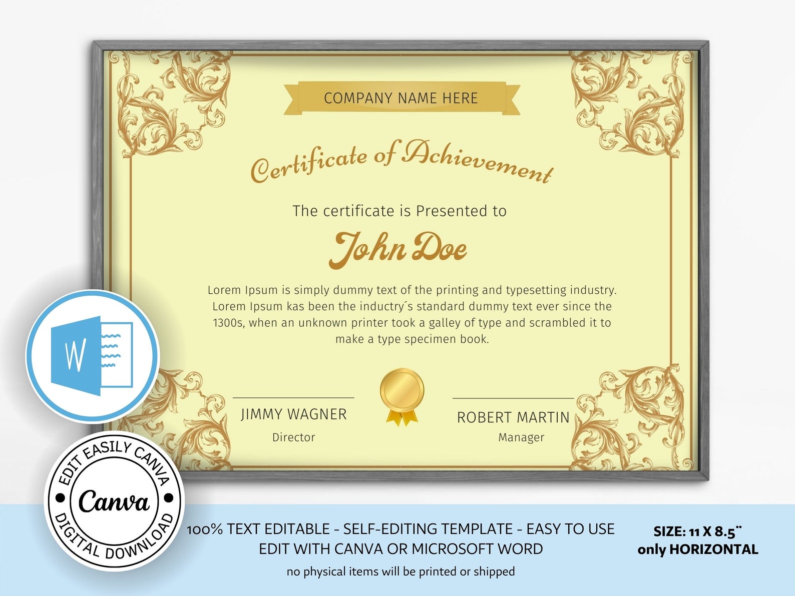 Editable Certificate of Achievement Template. Award Template. - Etsy