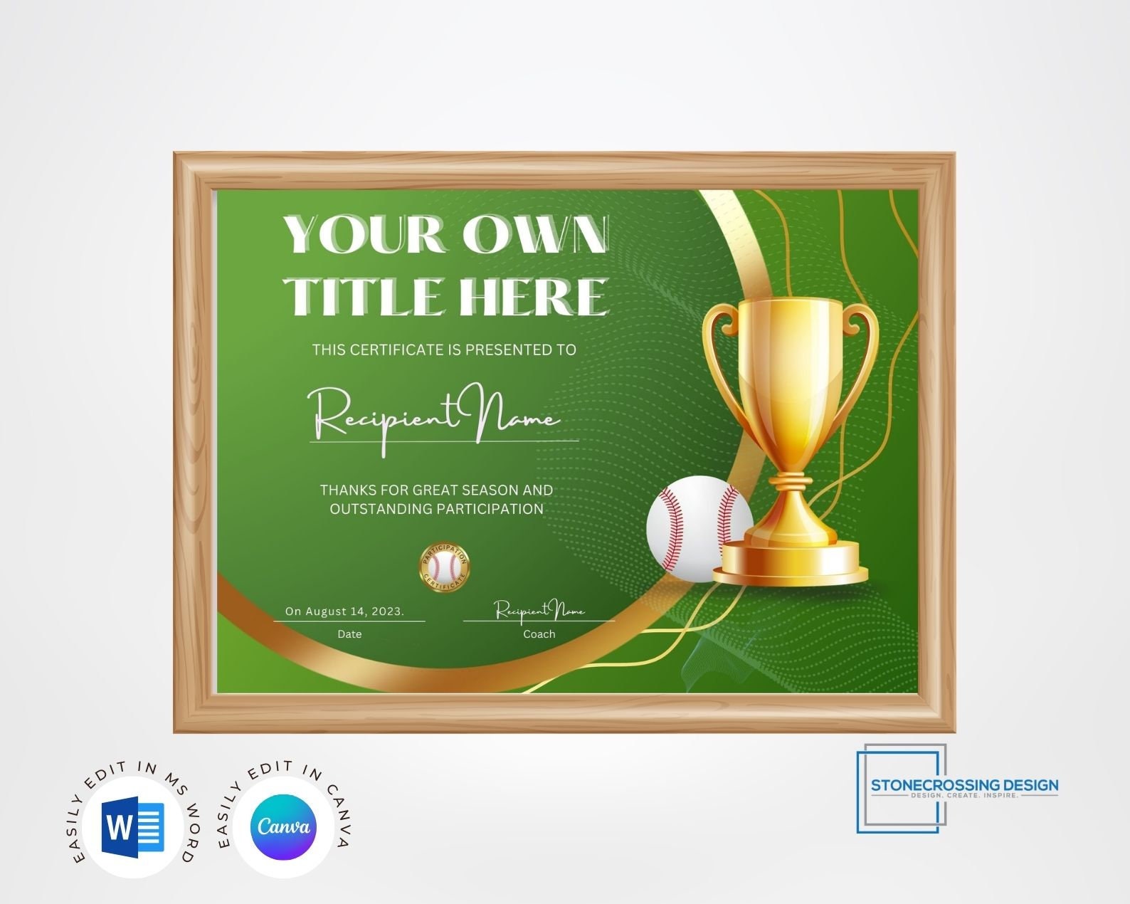 Editable Baseball Sports Certificate. Recognizing Sporting Excellence ...