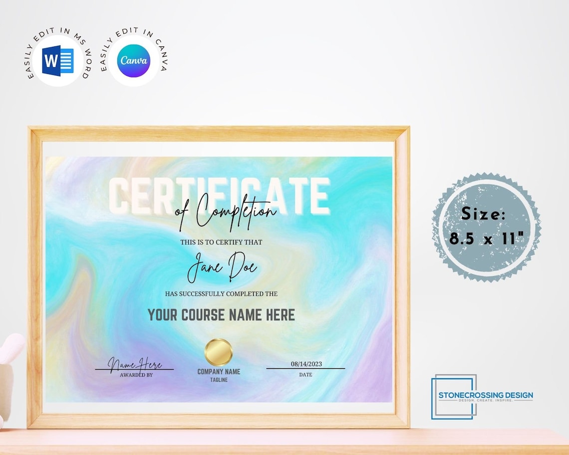 Editable Certificate of Completion Template. Award Template. - Etsy