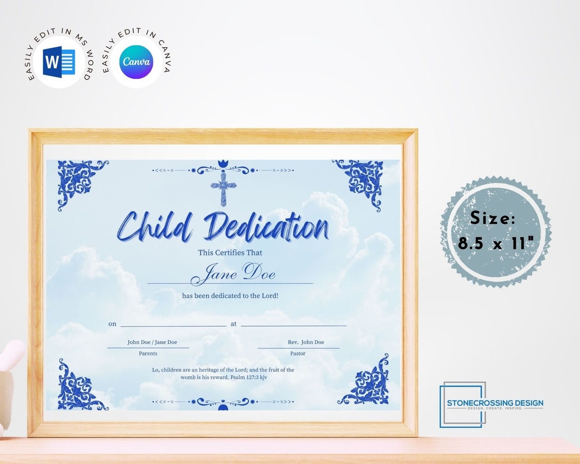 Editable Certificate of Child Dedication Template. Child Dedication ...