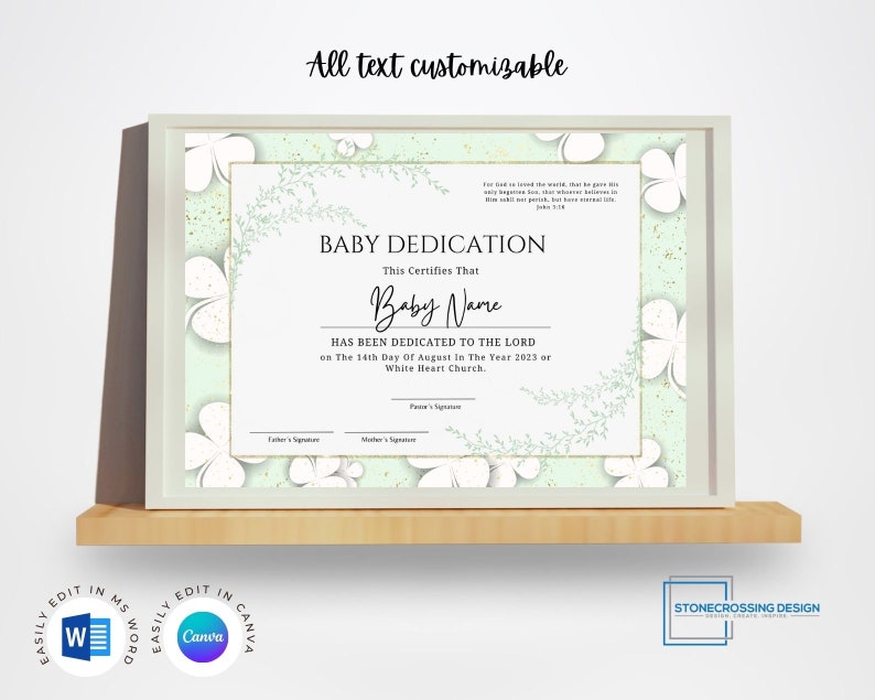 Editable Certificate of Baby Dedication Template. Child Dedication ...