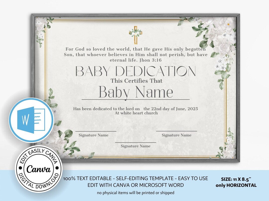 Editable Baby Dedication Template. Baptism. Printable - Etsy