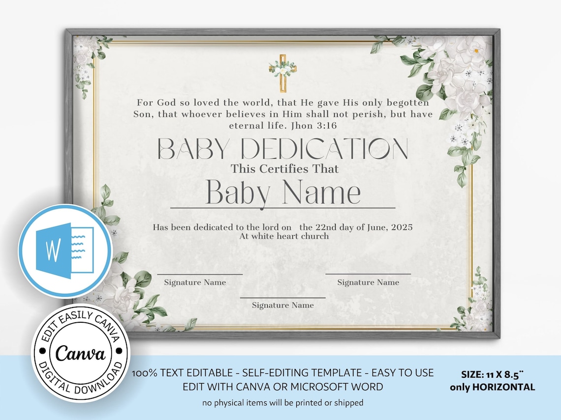 Editable Baby Dedication Template. Baptism. Printable - Etsy