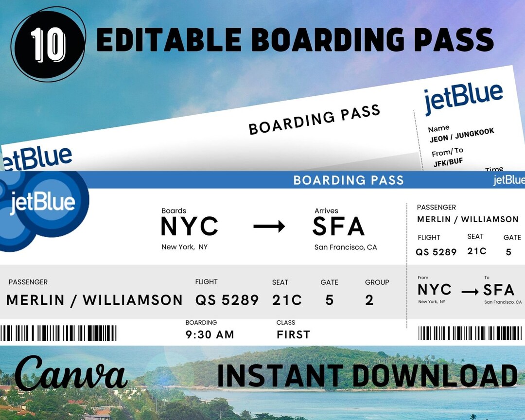 Editable Airline Boarding Pass Ticket Template. Surprise Trip - Etsy