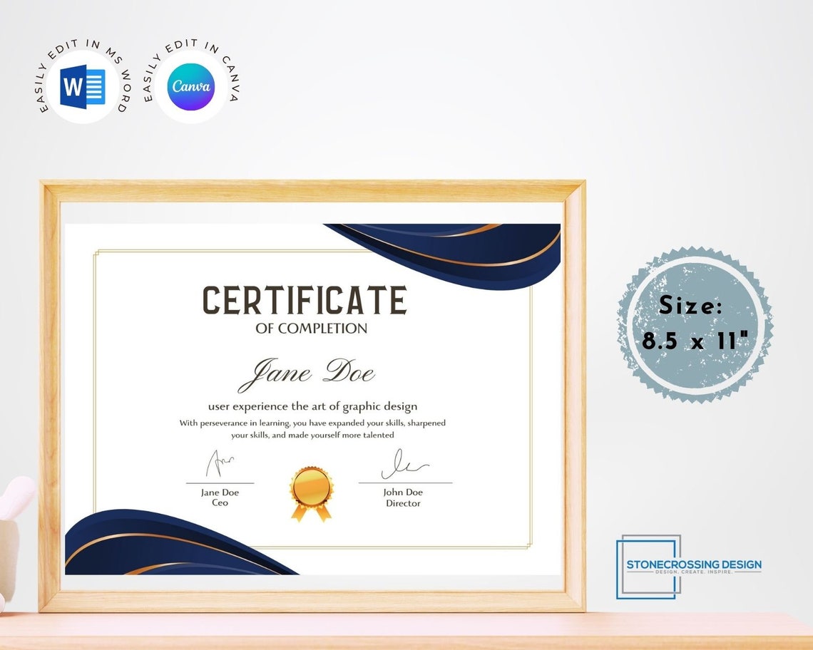 Editable Certificate of Completion Template. Award Template. Printable ...