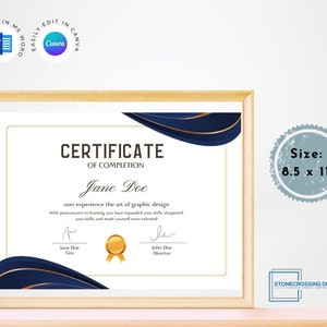 Editable Certificate of Completion Template. Award Template. Printable ...