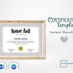 Editable Certificate of Honor Roll. Recognizing Academic Excellence ...