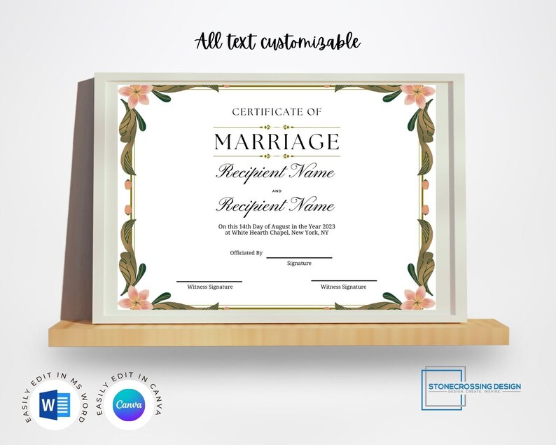 Editable Certificate of Marriage Template. Marriage License. Printable ...