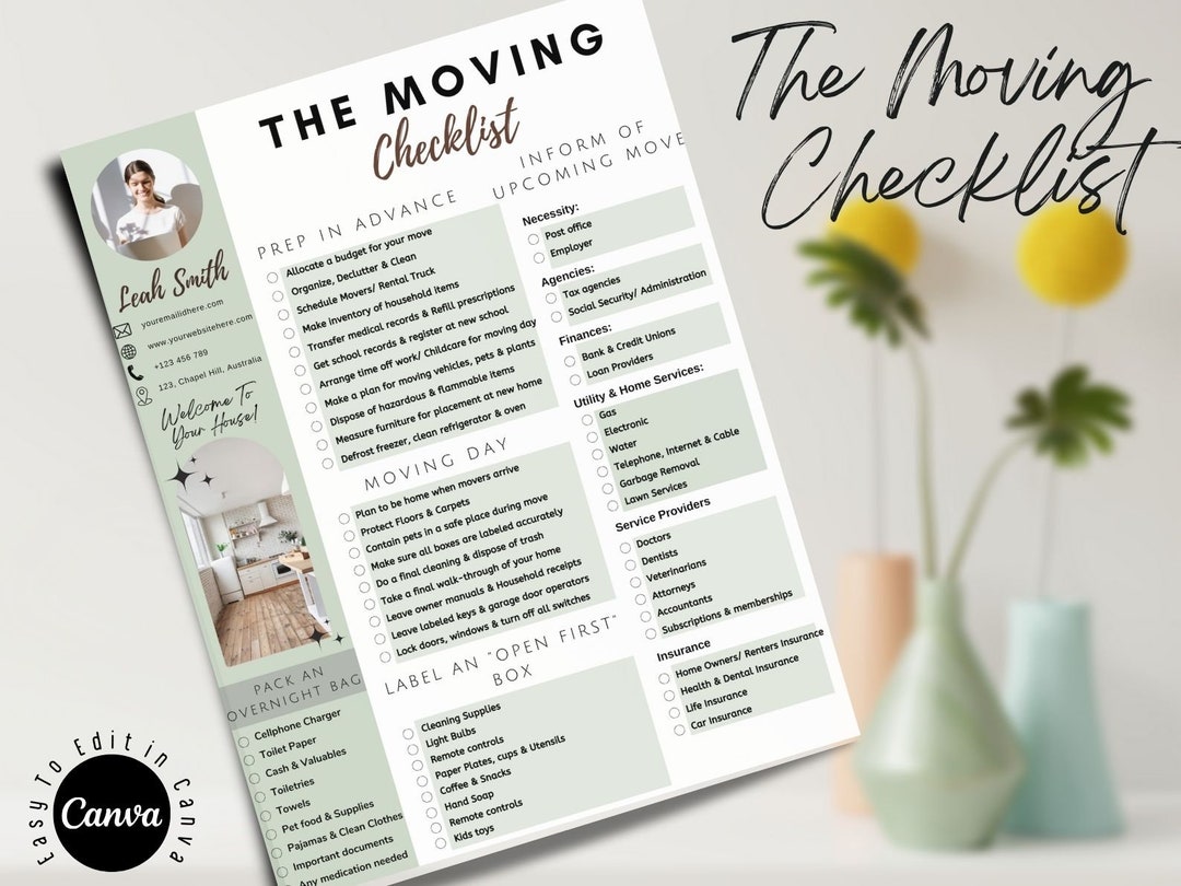 Real Estate Moving Checklist, Realtor Moving Guide, Printable Moving To ...