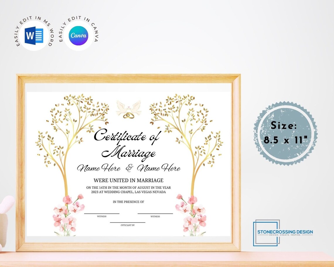 Editable Certificate of Marriage Template. Marriage License. - Etsy