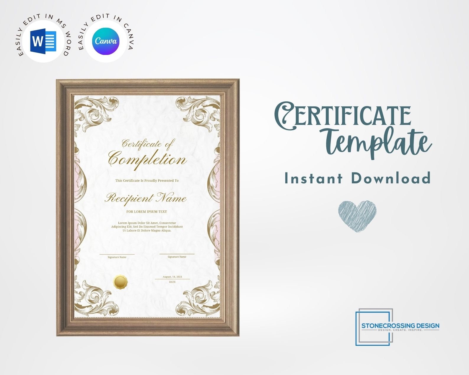 Editable Certificate of Completion Template. Award Template. Printable ...