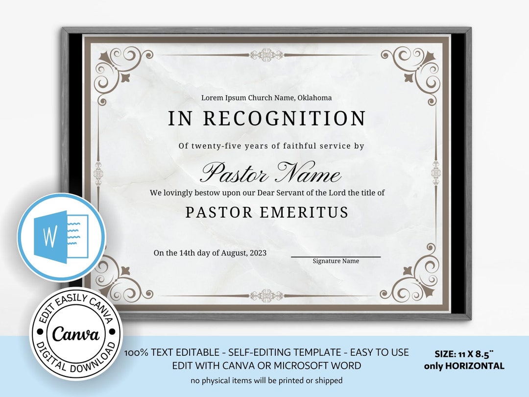 Editable Certificate of Recognition. Editable With Canva or - Etsy UK
