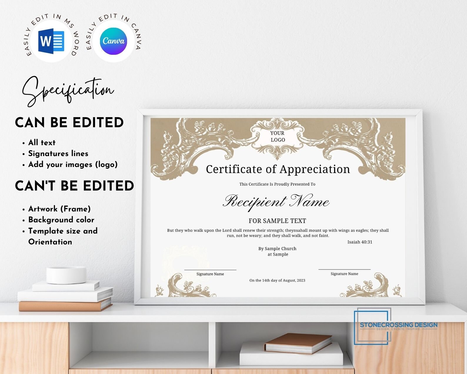 Editable Certificate of Appreciation. Award Template. - Etsy Portugal