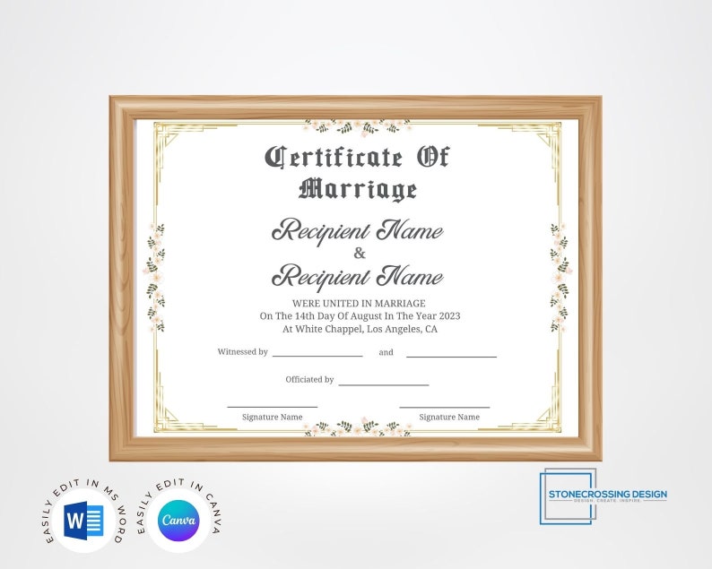 Editable Certificate of Marriage Template. Marriage License. Printable ...