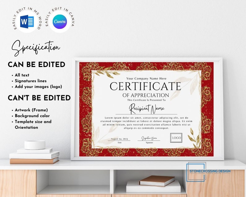 Editable Certificate of Appreciation. Award Template. Printable ...