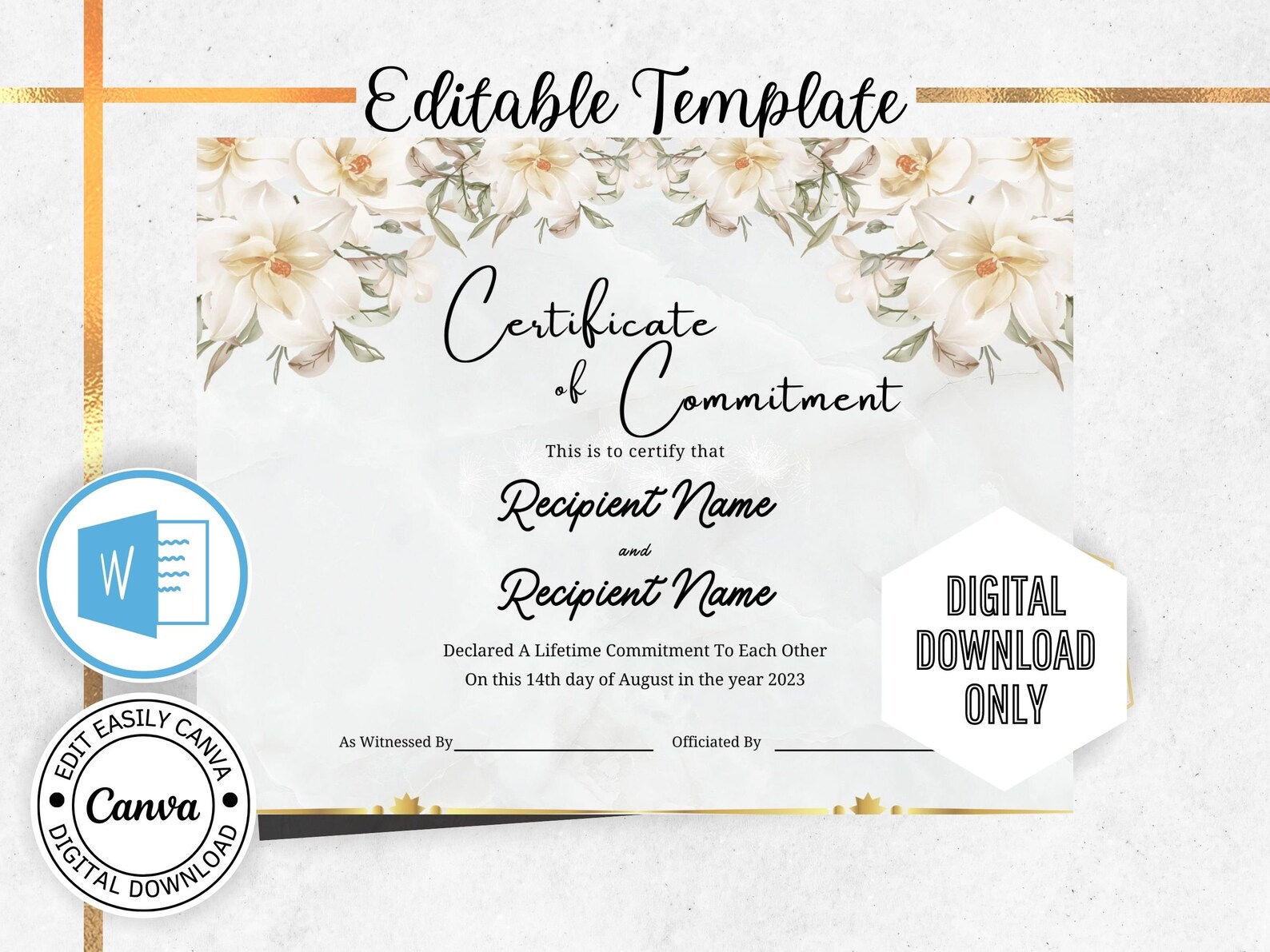 Editable Certificate of Commitment. Editable With Canva or - Etsy