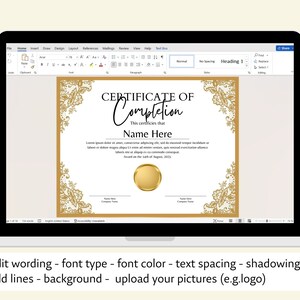 Editable Certificate of Completion Template. Award Template. - Etsy