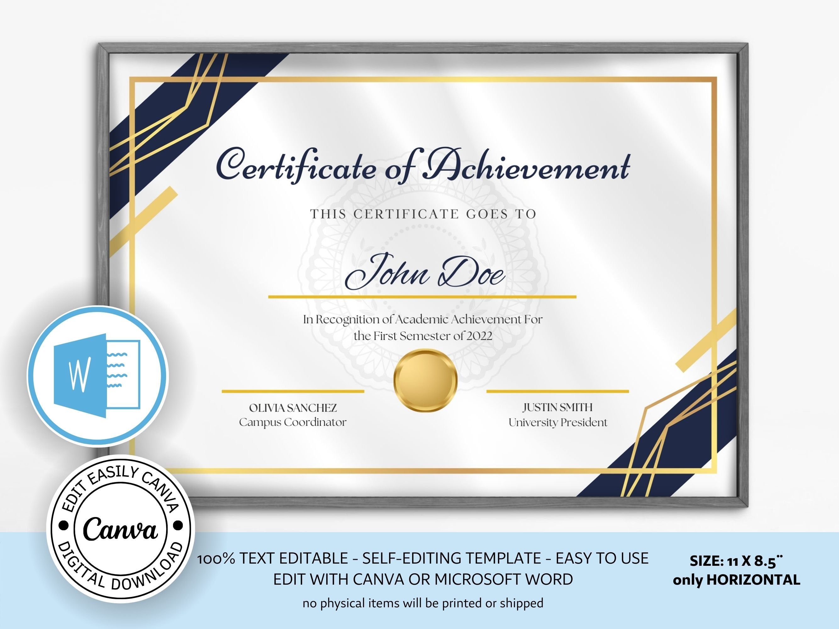 Editable Certificate of Achievement Template. Award Template. - Etsy Editable Certificate of Achievement Template. Award Template. - Etsy
