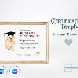 Editable Certificate of Completion for Dog Template. Award Template ...