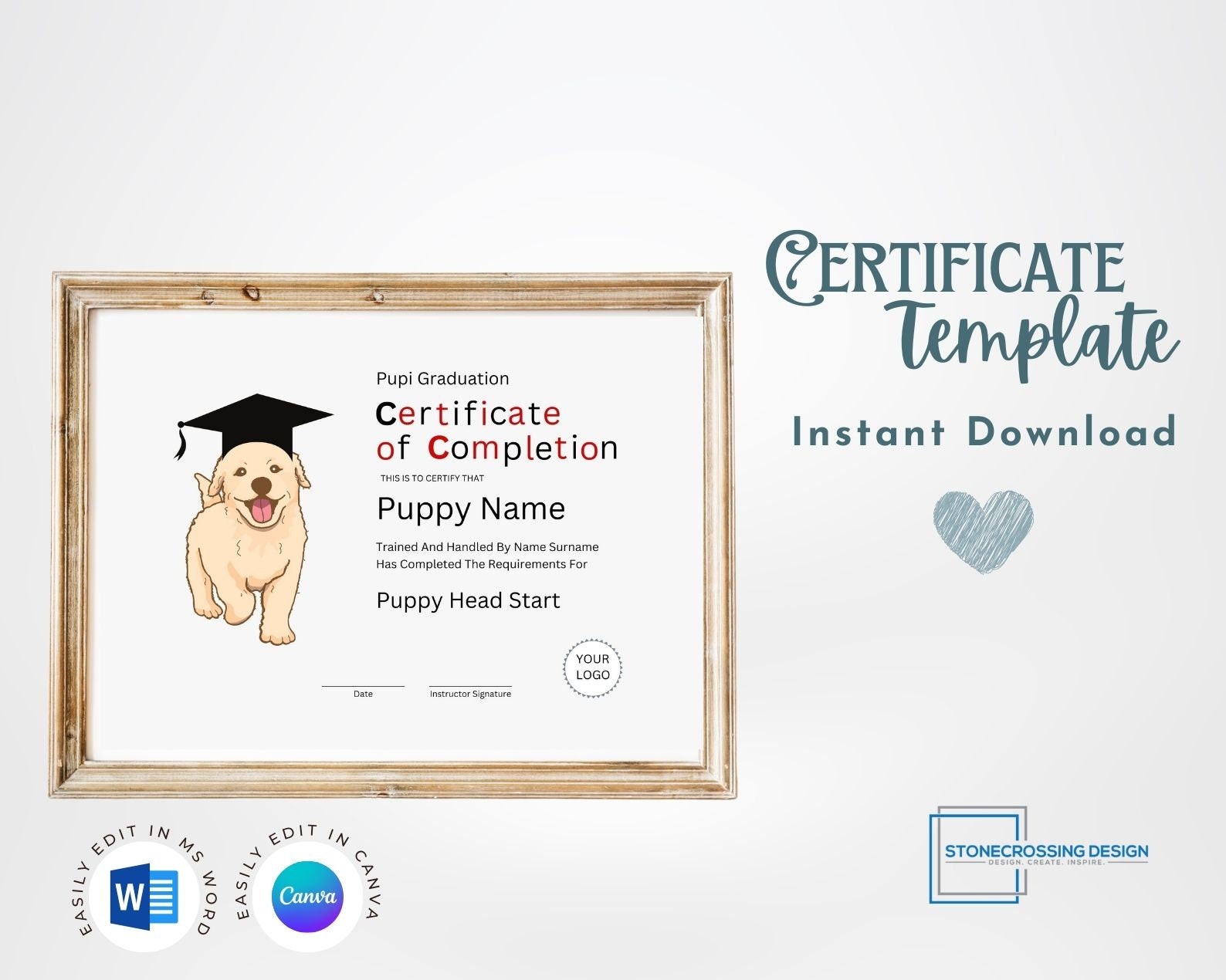 Editable Certificate of Completion for Dog Template. Award Template ...