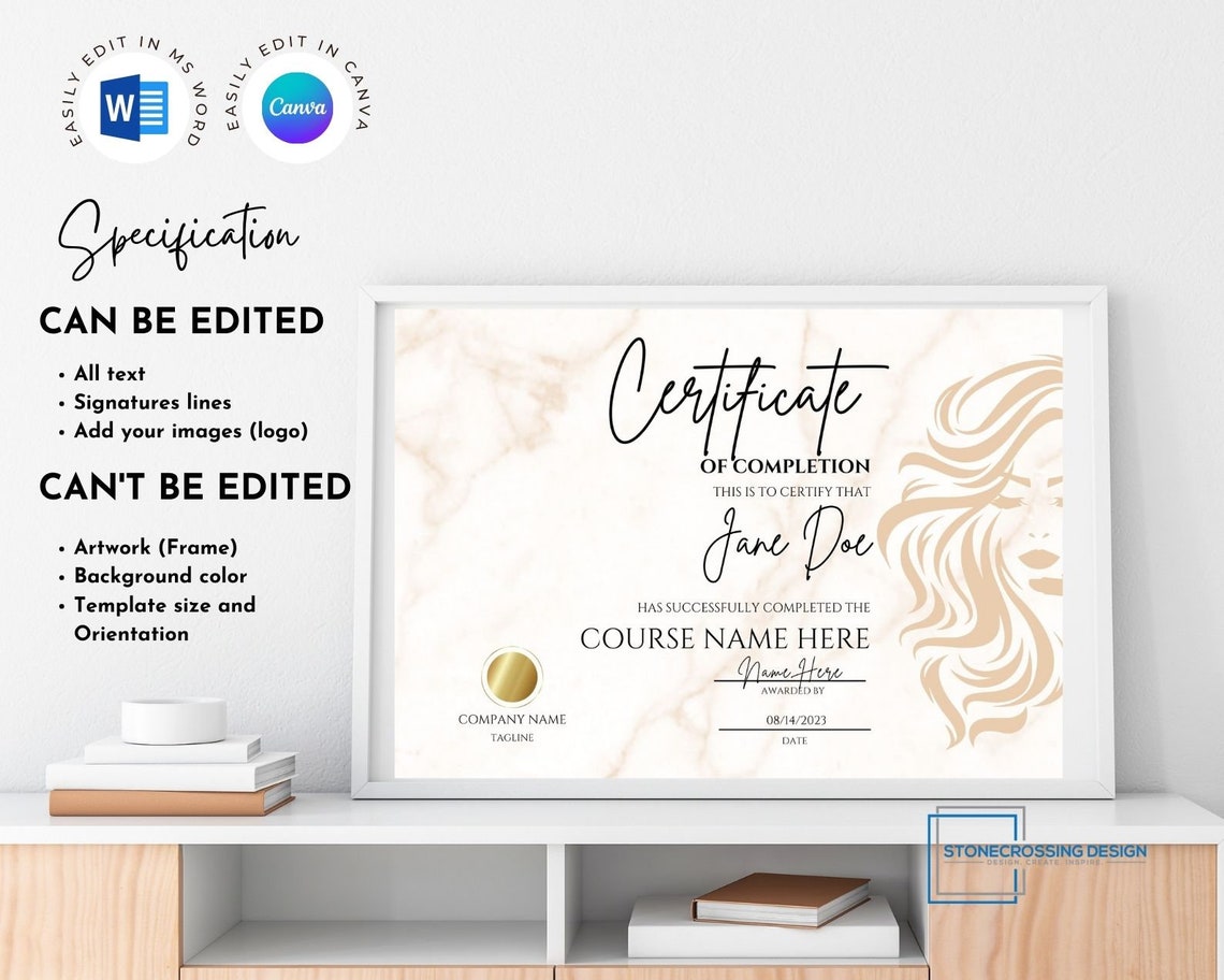 Editable Certificate of Completion Template. Award Template. - Etsy