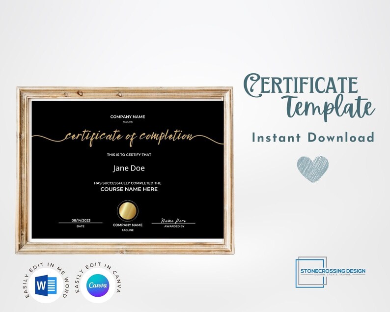 Editable Certificate of Completion Template. Award Template. - Etsy