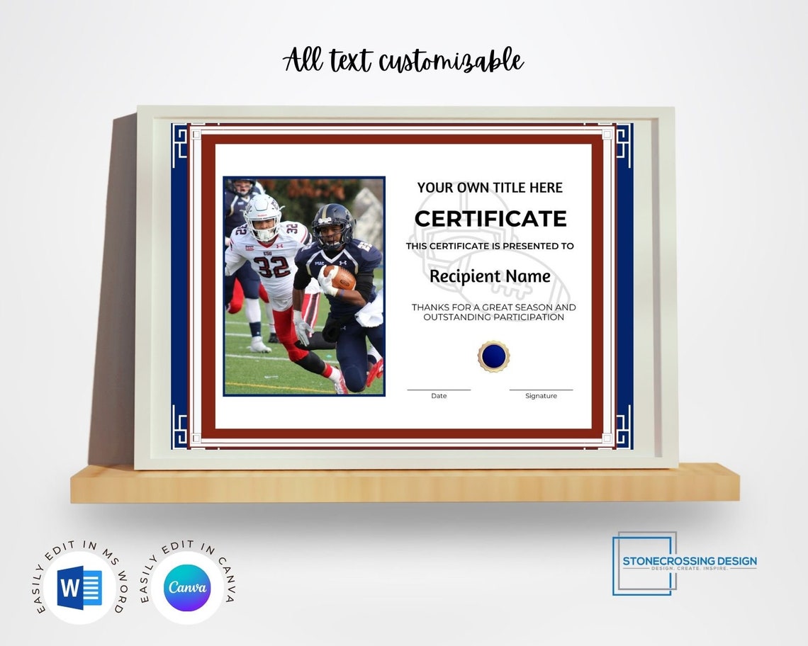 Editable Football Sports Certificate Template With Photo. Award. Trophy ...