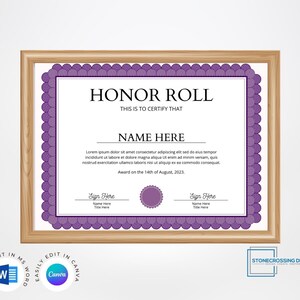 Editable Certificate of Honor Roll. Recognizing Academic Excellence ...