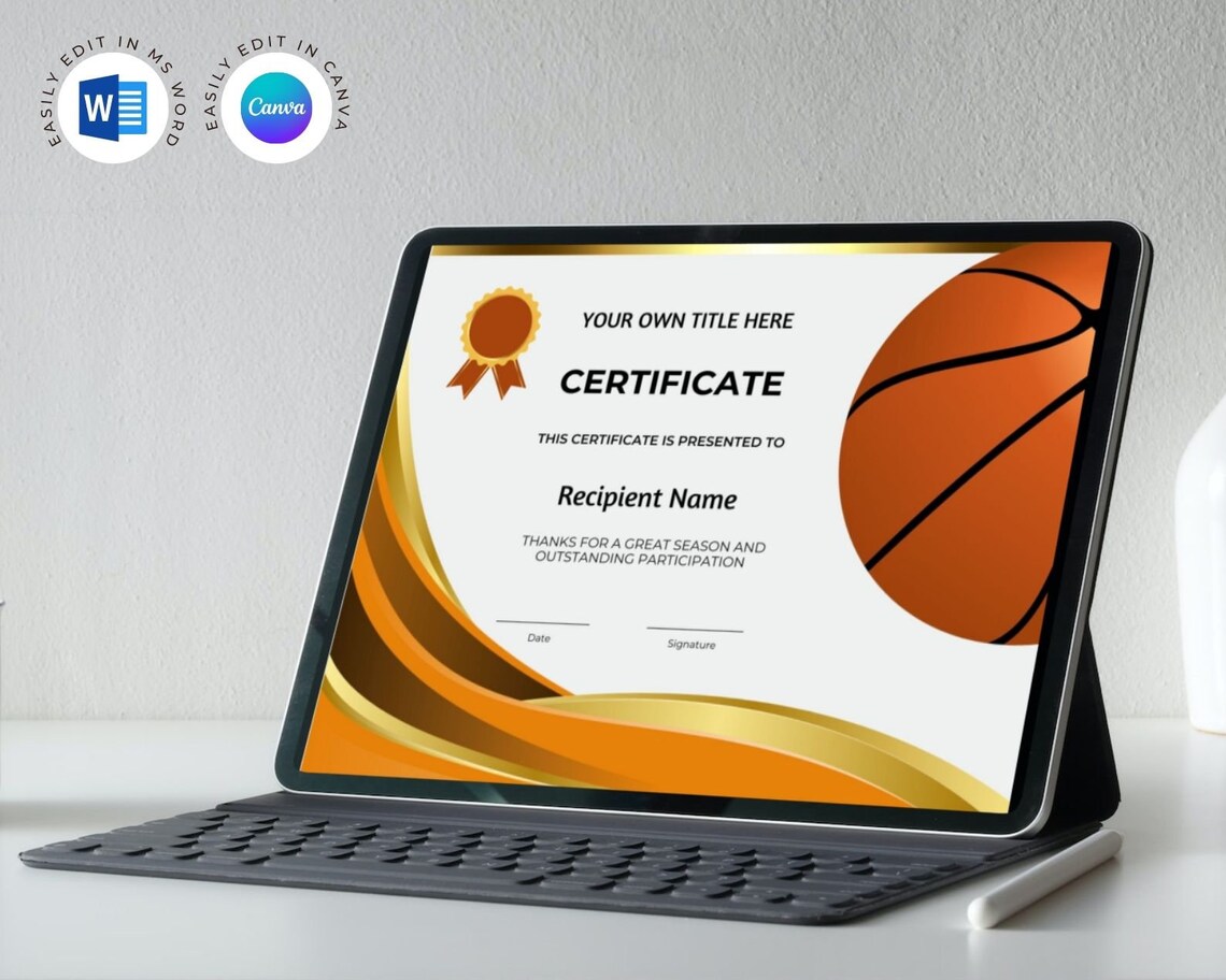 Editable Basketball Sports Certificate Template With Photo. - Etsy