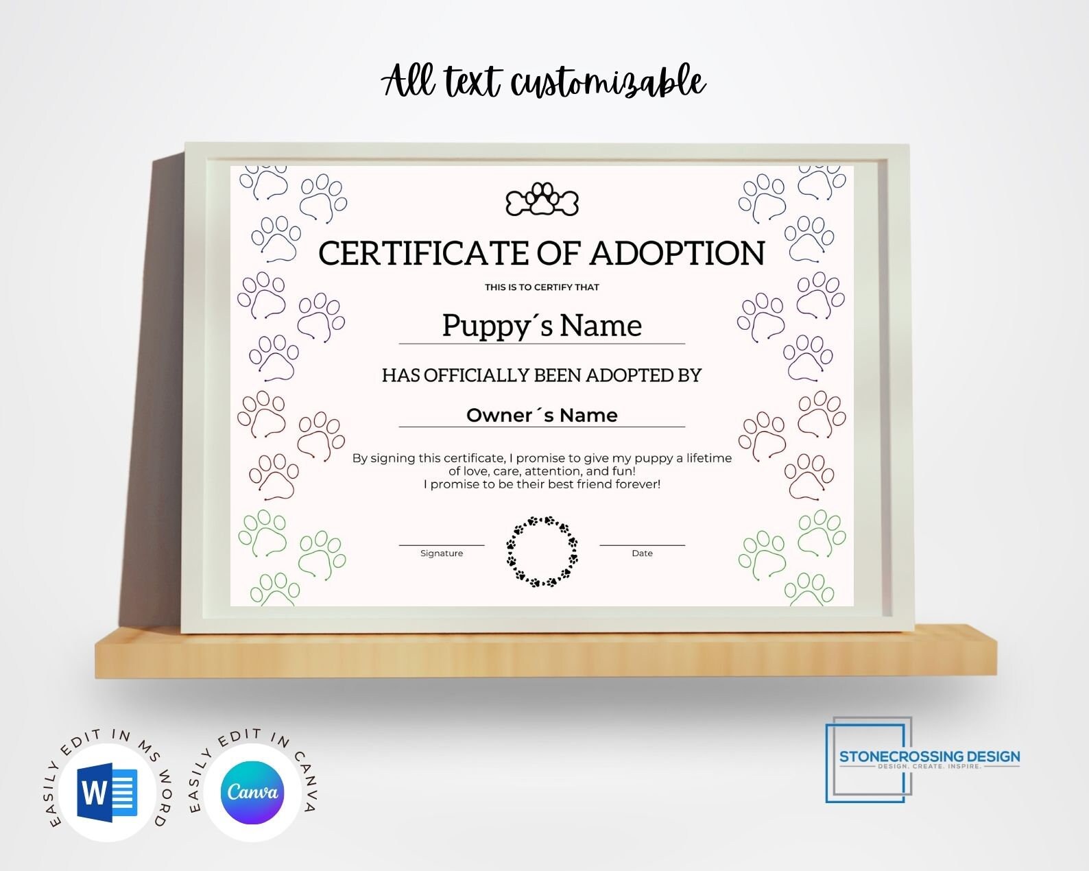 Editable Certificate of Adoption Template. Adoption - Etsy