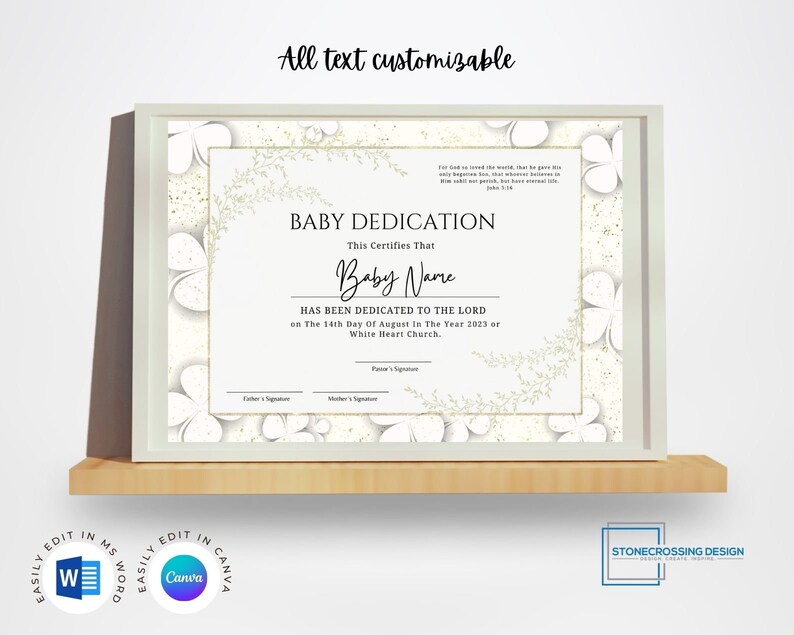 Editable Certificate of Baby Dedication Template. Child Dedication ...