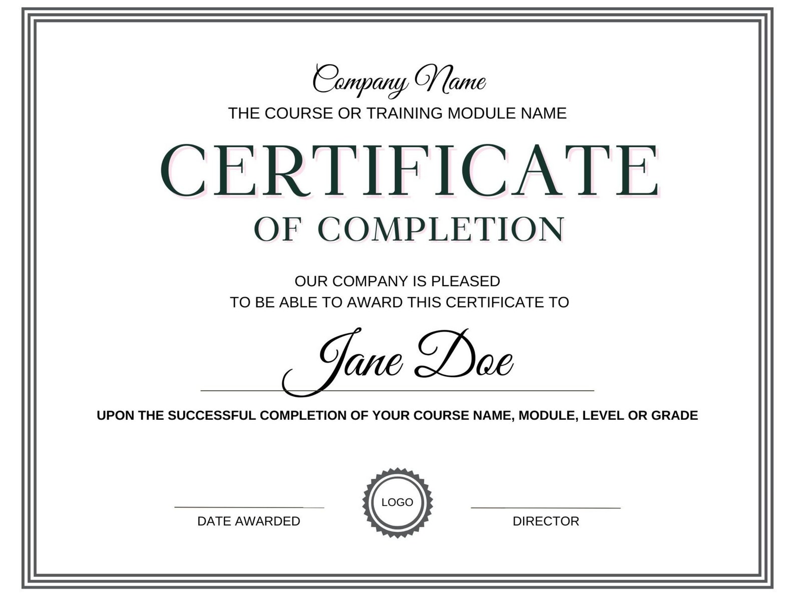 Editable Certificate of Completion Template. Award Template. - Etsy