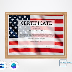 Editable American Flag Template. Award Template. Printable Certificate ...