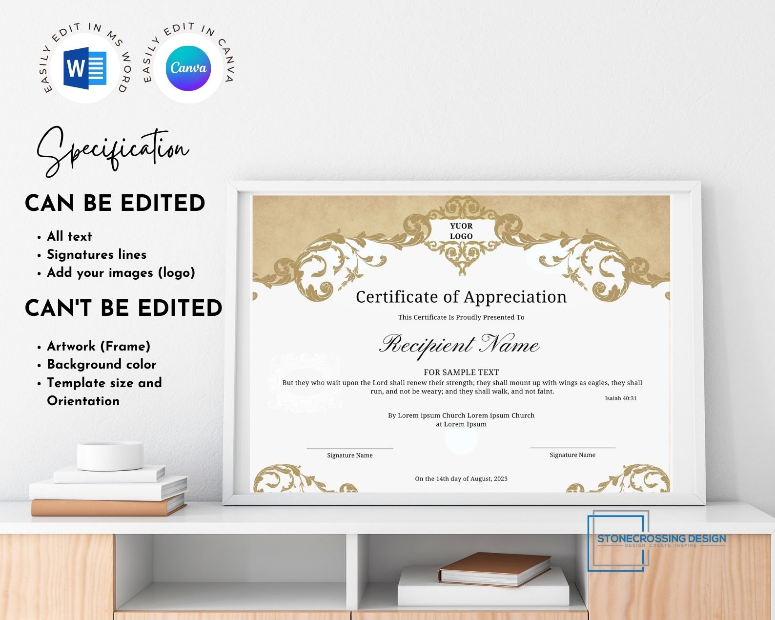 Editable Certificate of Appreciation. Award Template. Printable ...
