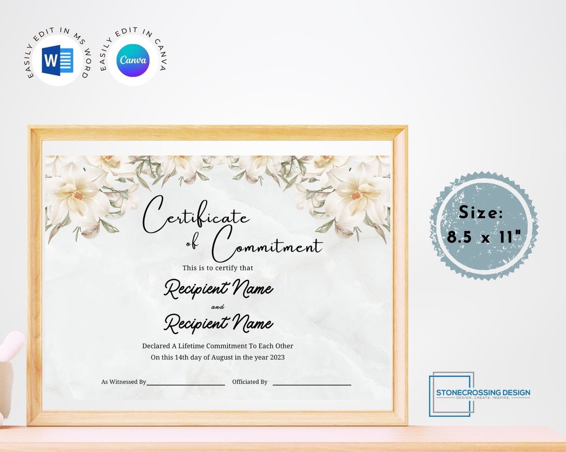 Editable Certificate of Commitment. Editable With Canva or Microsoft ...