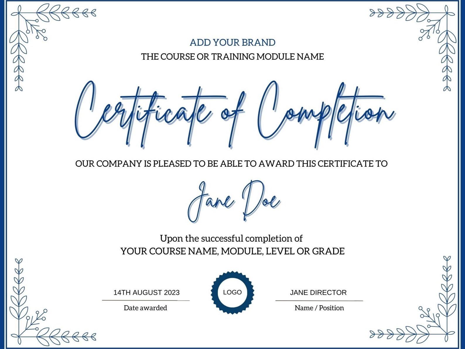 Editable Certificate of Completion Template. Award Template. - Etsy