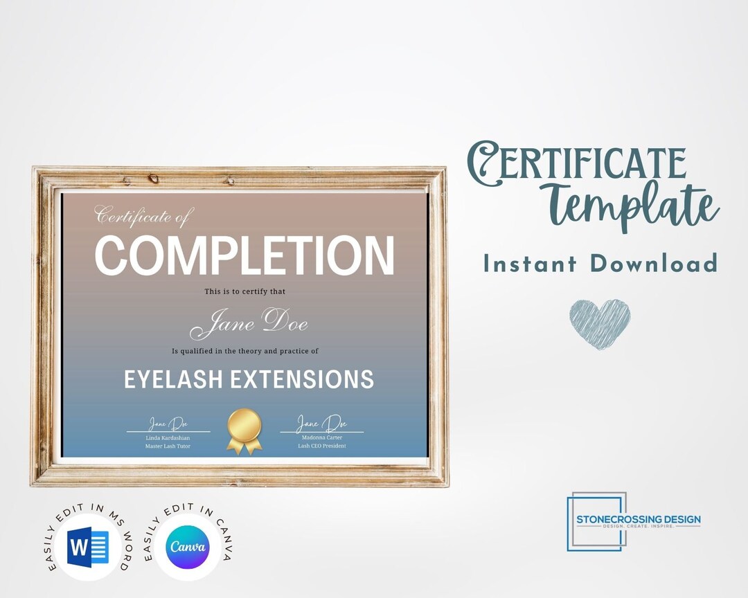 Editable Certificate of Completion Template. Award Template. Printable ...
