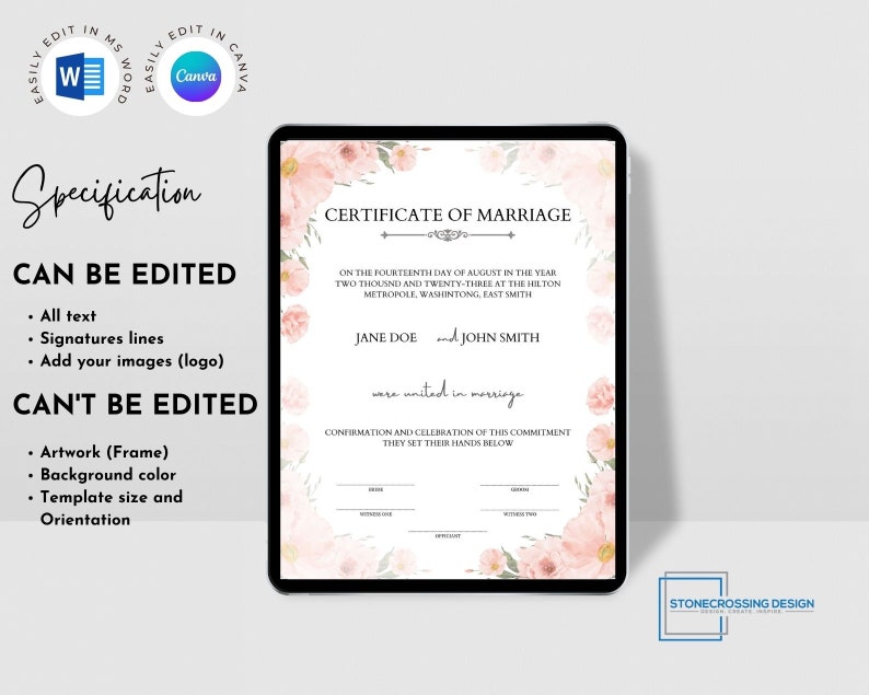 Editable Certificate of Marriage Template. Marriage License. Printable ...