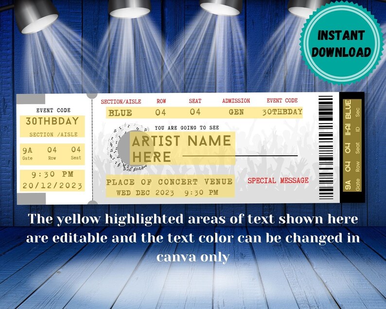 Editable Concert Ticket Template Surprise Getaway Gift - Etsy
