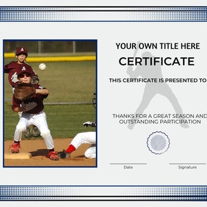 Editable Baseball Sports Certificate Template With Photo. - Etsy