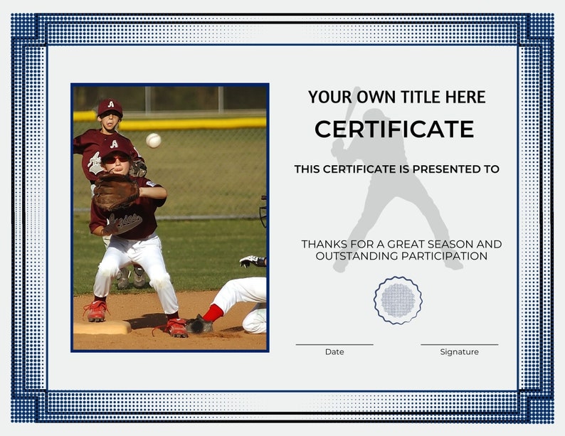 Editable Baseball Sports Certificate Template With Photo. - Etsy
