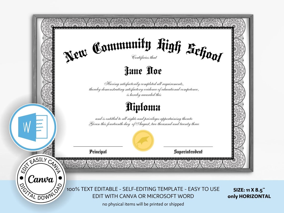 Editable Diploma Certificate Recognizing Academic - Etsy