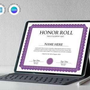 Editable Certificate of Honor Roll. Recognizing Academic Excellence ...