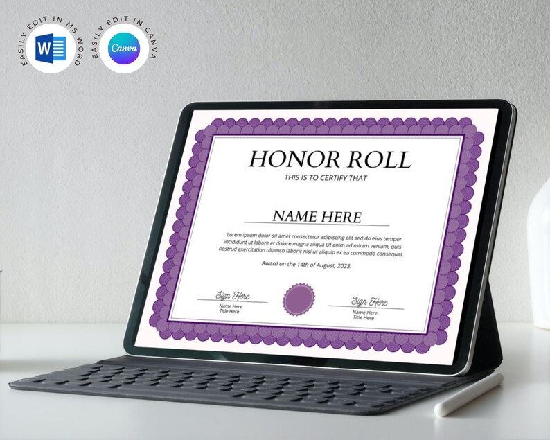Editable Certificate of Honor Roll. Recognizing Academic Excellence ...