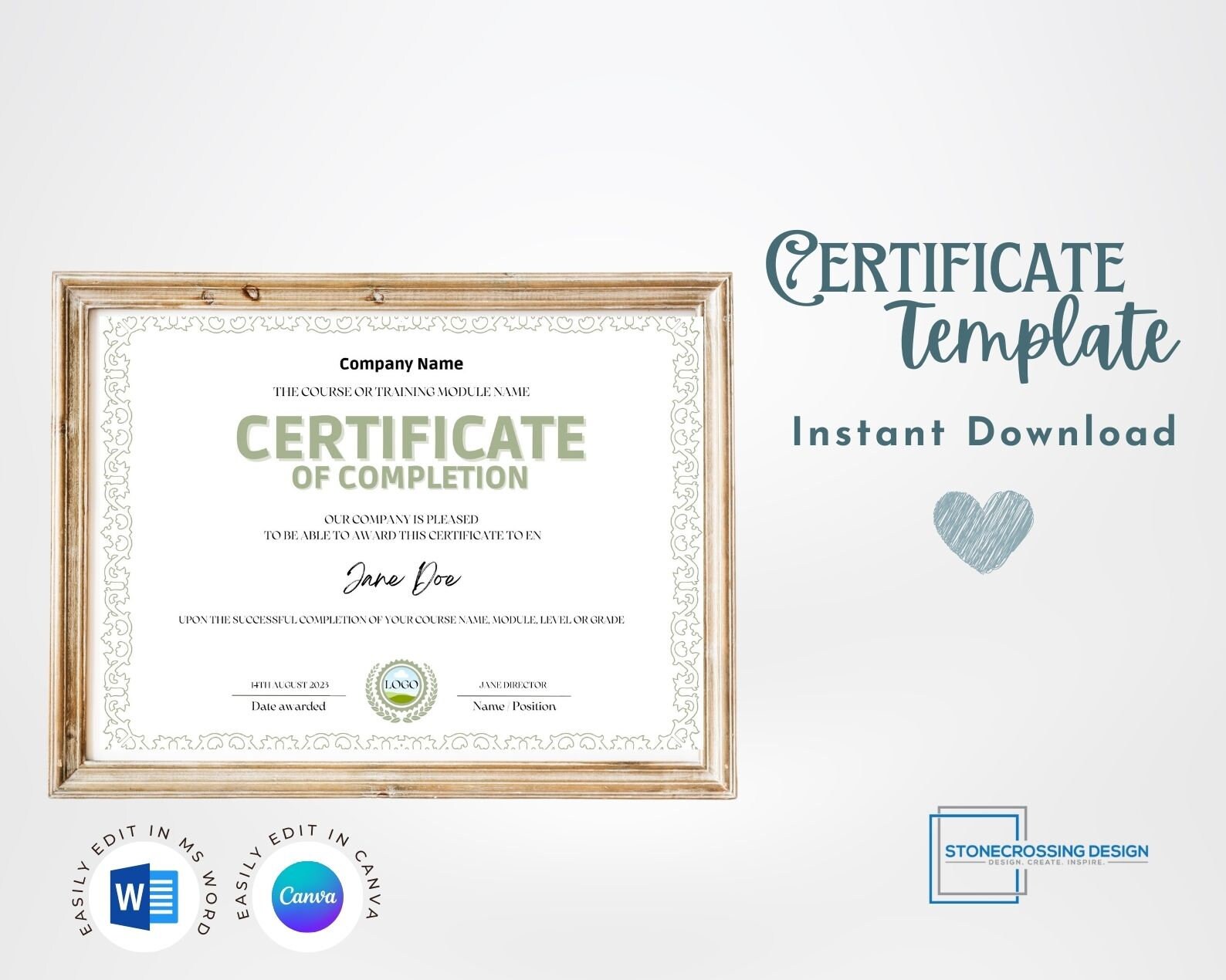 Editable Certificate of Completion Template. Award Template. Printable ...