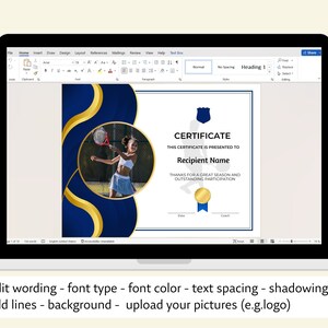 Editable Tennis Sports Certificate Template With Photo. Award. - Etsy