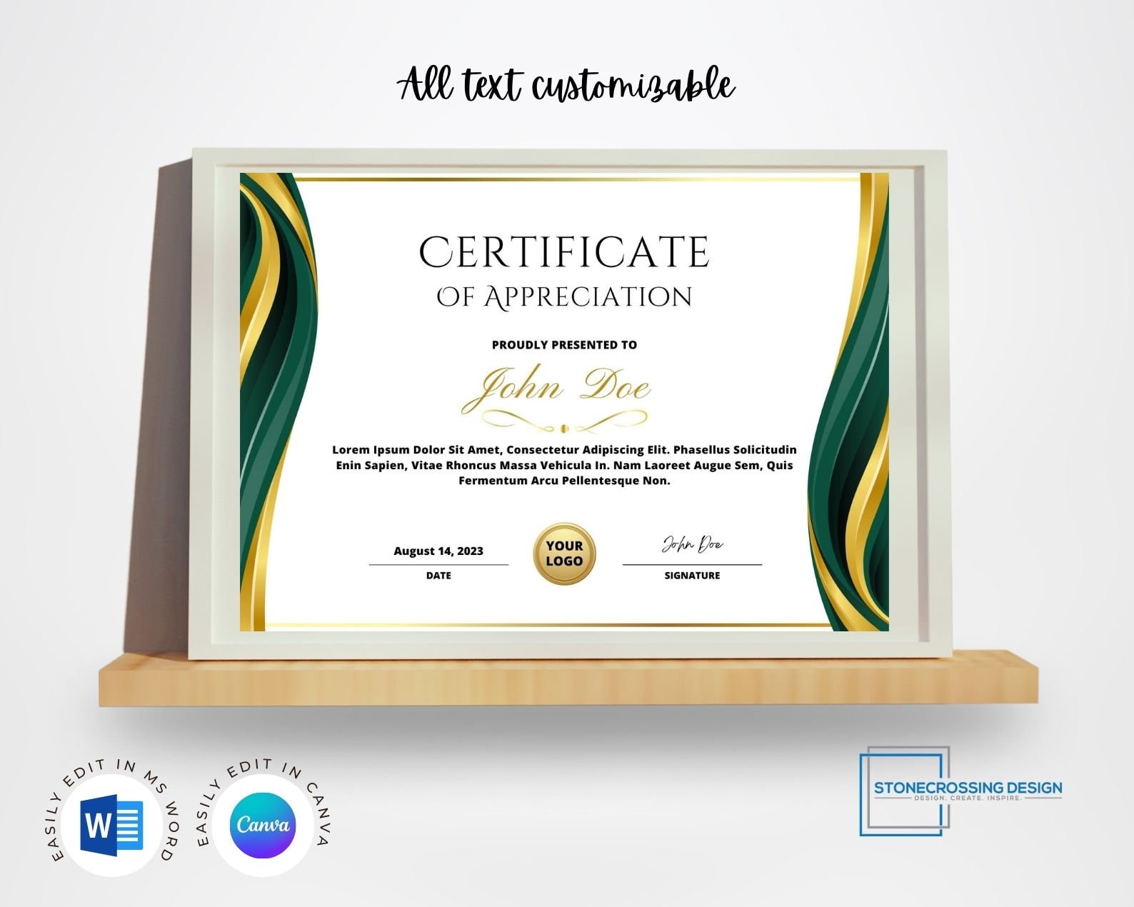 Editable Certificate of Appreciation. Award Template. Printable ...